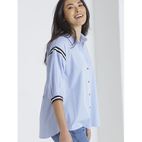 Marco Polo-Stripe Trim Top - Tops-Tops & Tees : Mhor - Marco Polo A23